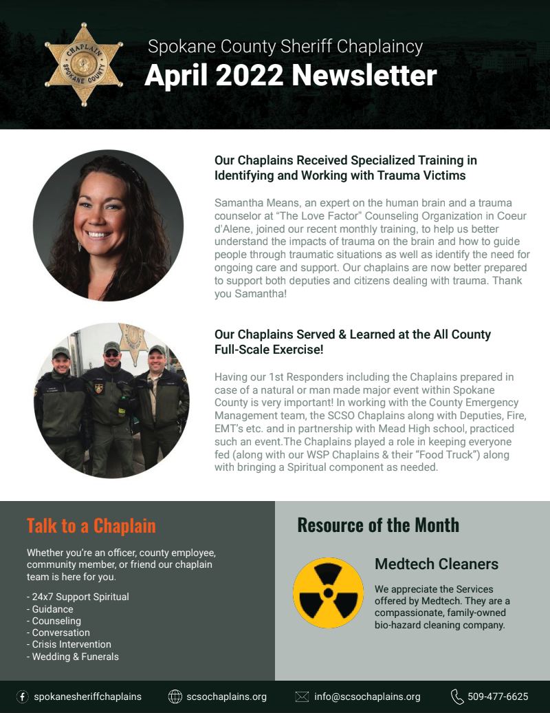 April 2022 - Chaplain Newsletter - Spokane County Sheriff Chaplains