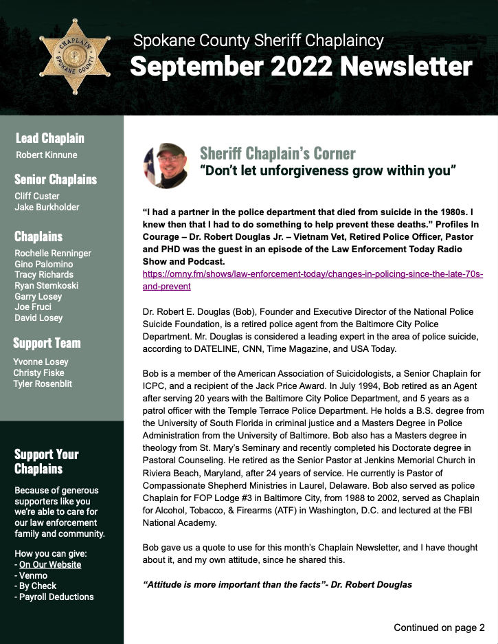 September 2022 - Chaplain Newsletter - Spokane County Sheriff Chaplains