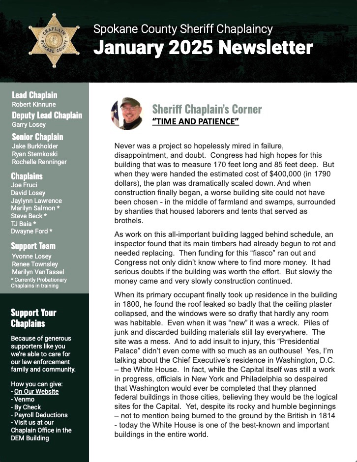 January 2025 - Chaplain Newsletter - Spokane County Sheriff Chaplains