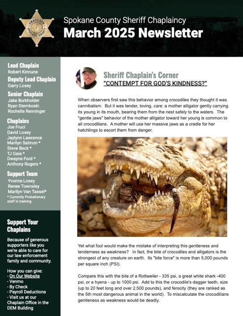March 2025 - Chaplain Newsletter - Spokane County Sheriff Chaplains