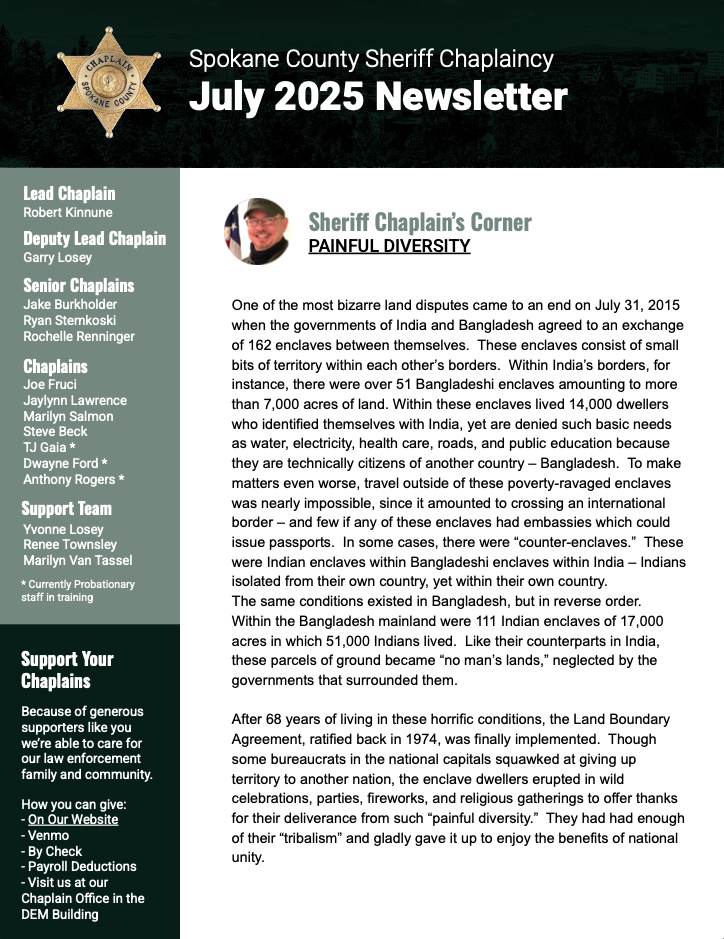 July 2025 - Chaplain Newsletter - Spokane County Sheriff Chaplains